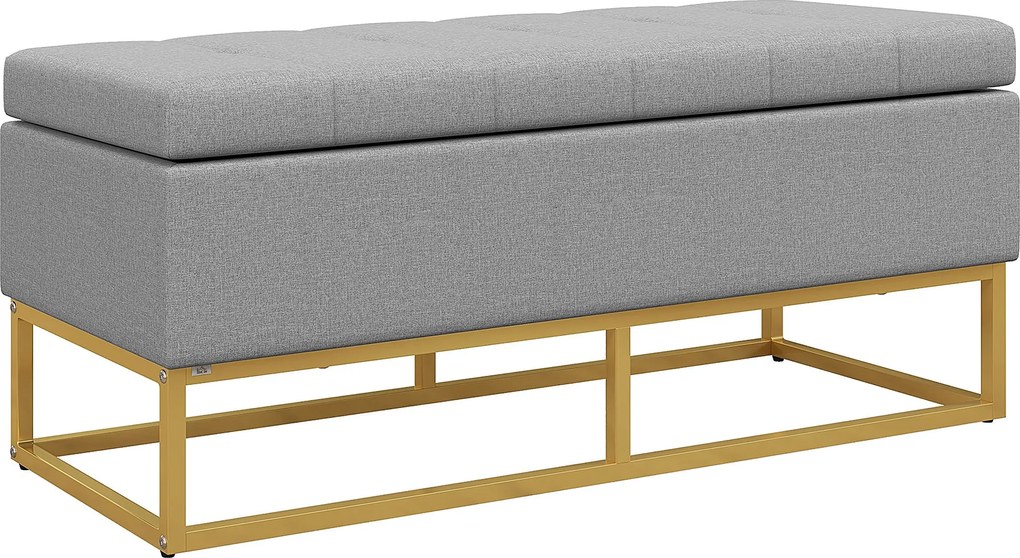HOMCOM Úložná lavice, koncová lavice, úložný box s prošívaným sedadlem a ocelovými nohami, 110 x 44 x 48 cm, šedá a zlatá | Aosom