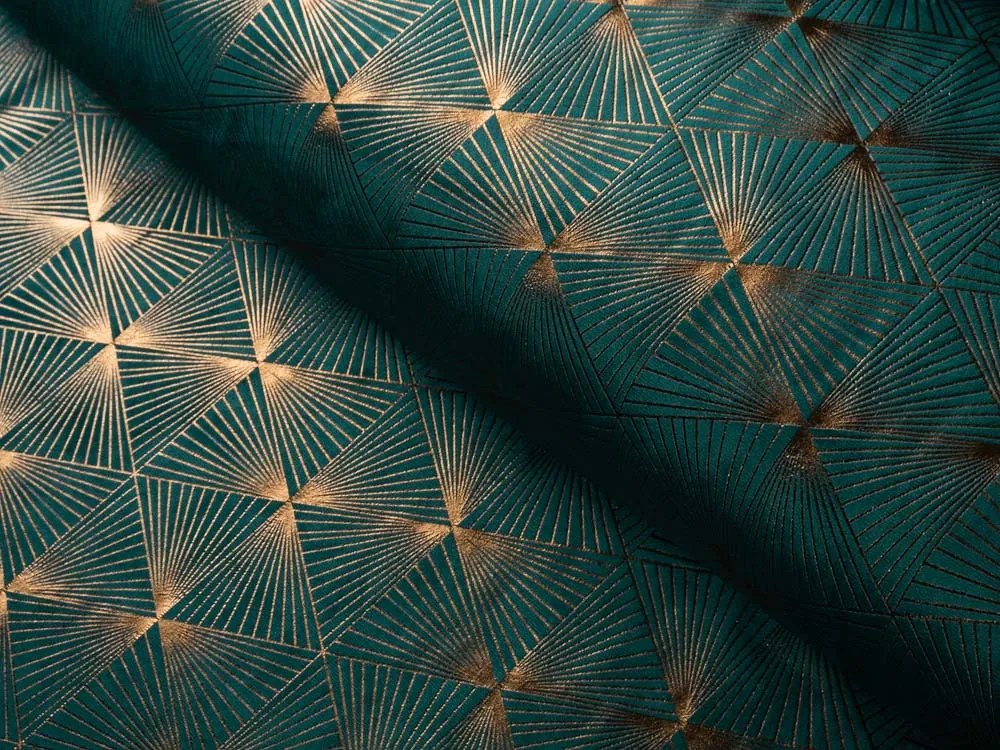 Biante Sametový povlak na polštář Isabela IBL-008 Rose Gold trojúhelníky na petrolejovém 30 x 50 cm