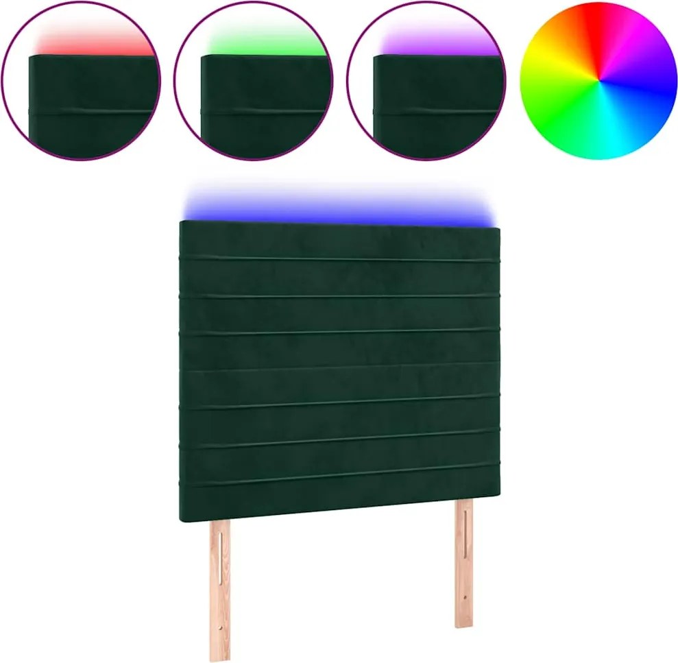 Čelo postele s LED tmavě zelená 100x5x118/128 cm samet 3122609