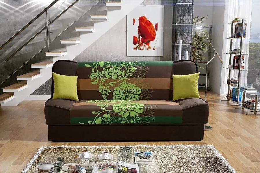 Casarredo - Komfort nábytek Rozkládací pohovka SORSO s úložným prostorem, zelené květy