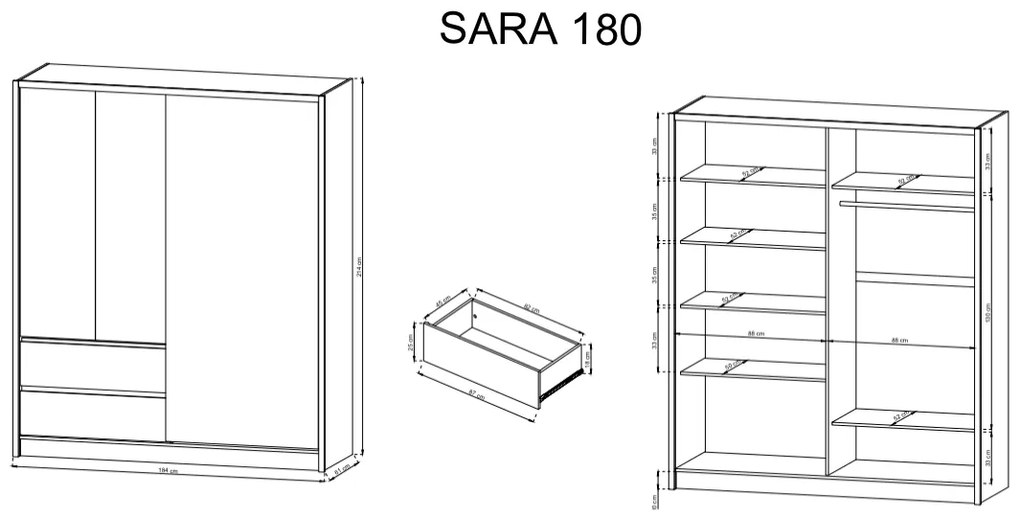 Piaski Šatní skříň SARA 180 Barva: bílá