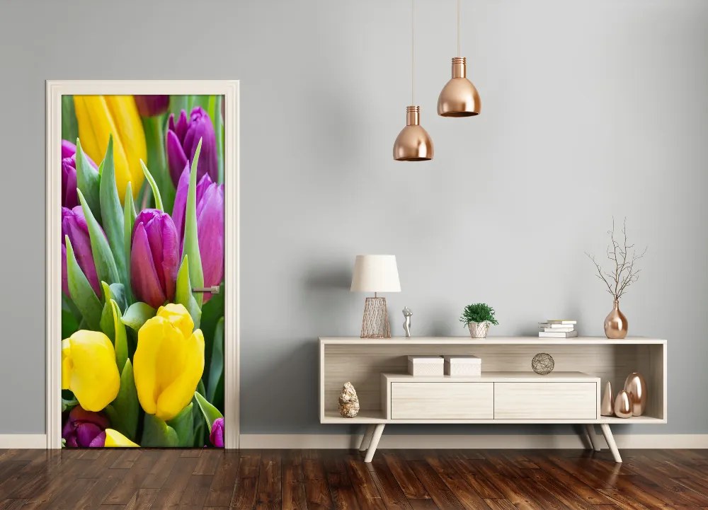 Samolepící fototapeta na dveře barevné tulipány 95x205 cm