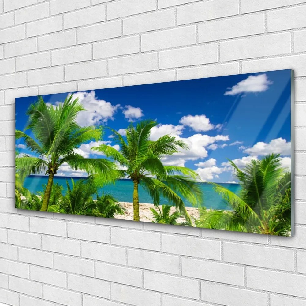 akrylový obraz Moře Palma Stromy Krajina 125x50 cm