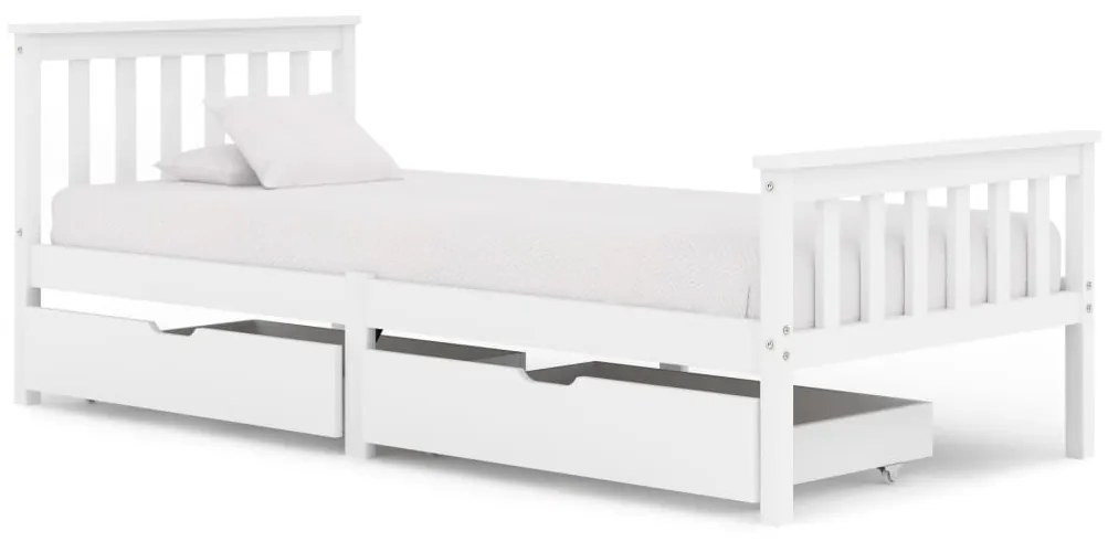 3060423 vidaXL Rám postele se 2 zásuvkami bílý masivní borovice 90 x 200 cm