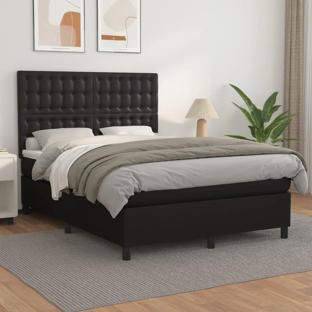 Box spring postel s matrací černá 140 x 190 cm umělá kůže
