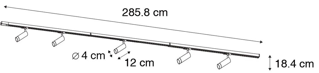 Moderní kolejnicový systém s 5 bodovými světly černý 1-fázový GU10 35mm - Iconic Jeana Luxe