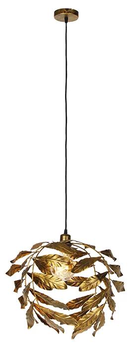 Vintage závěsná lampa starožitná zlatá 40 cm - Lípa