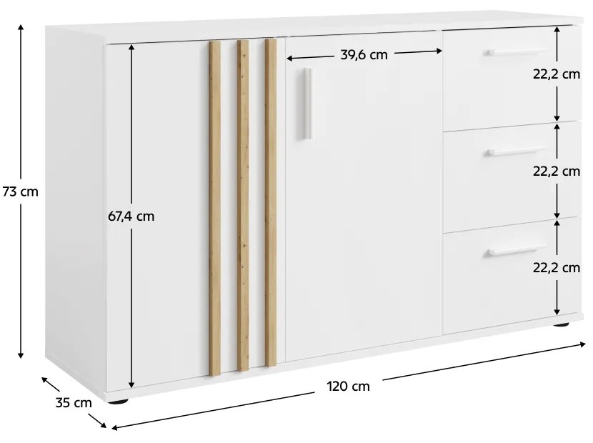 Kondela Komoda, 2D3S, bíla/dub artisan, TOLIS TYP 3