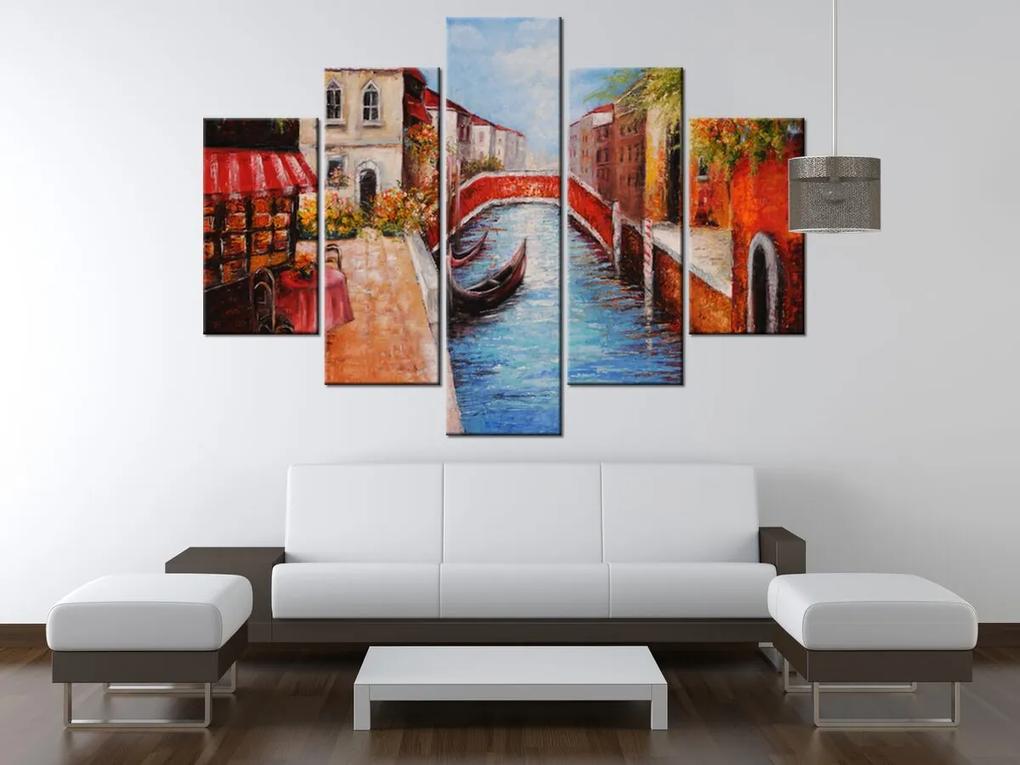 Gario Ručně malovaný obraz Klidná ulice v Benátkách - 5 dílný Rozměry: 150 x 105 cm