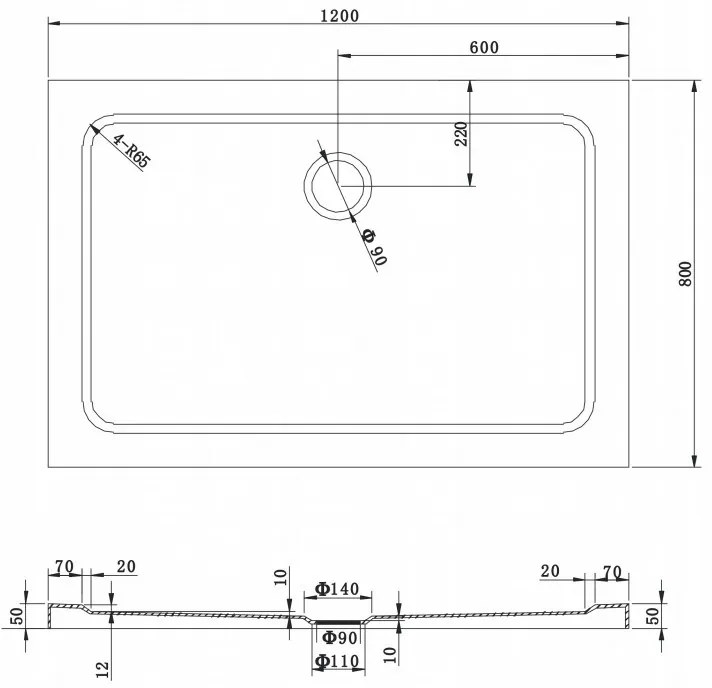 Sprchová vanička MEXEN SLIM 120x80 cm + sifón bílá