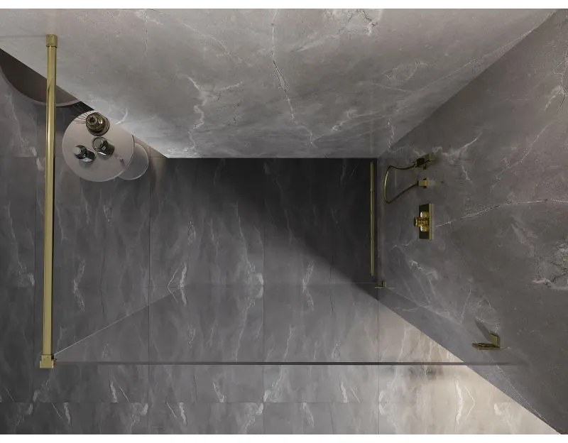 Mexen Lunar sprchová stěna pravá 130 x 200 cm, 8mm čiré sklo, zlatá lesklá, 830-130-000-50-00-P