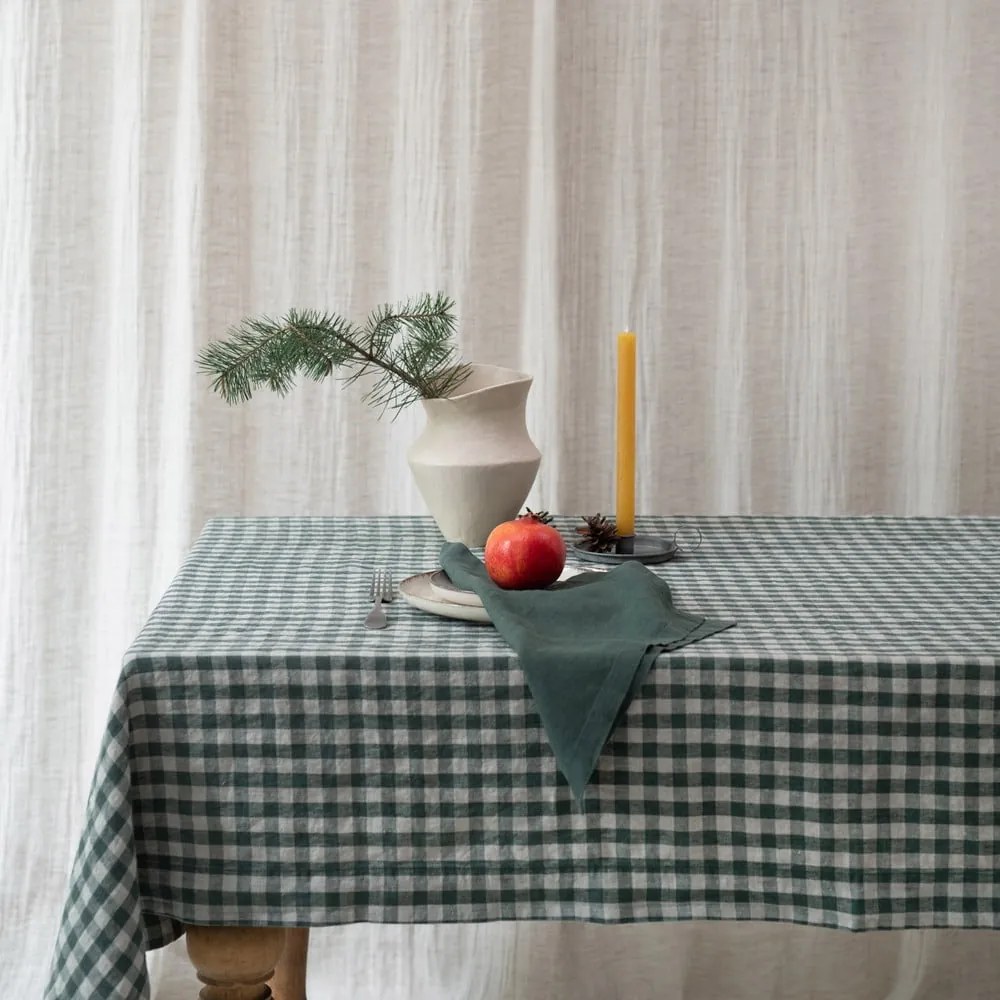 Lněný ubrus 140x250 cm Forest Green Gingham – Linen Tales
