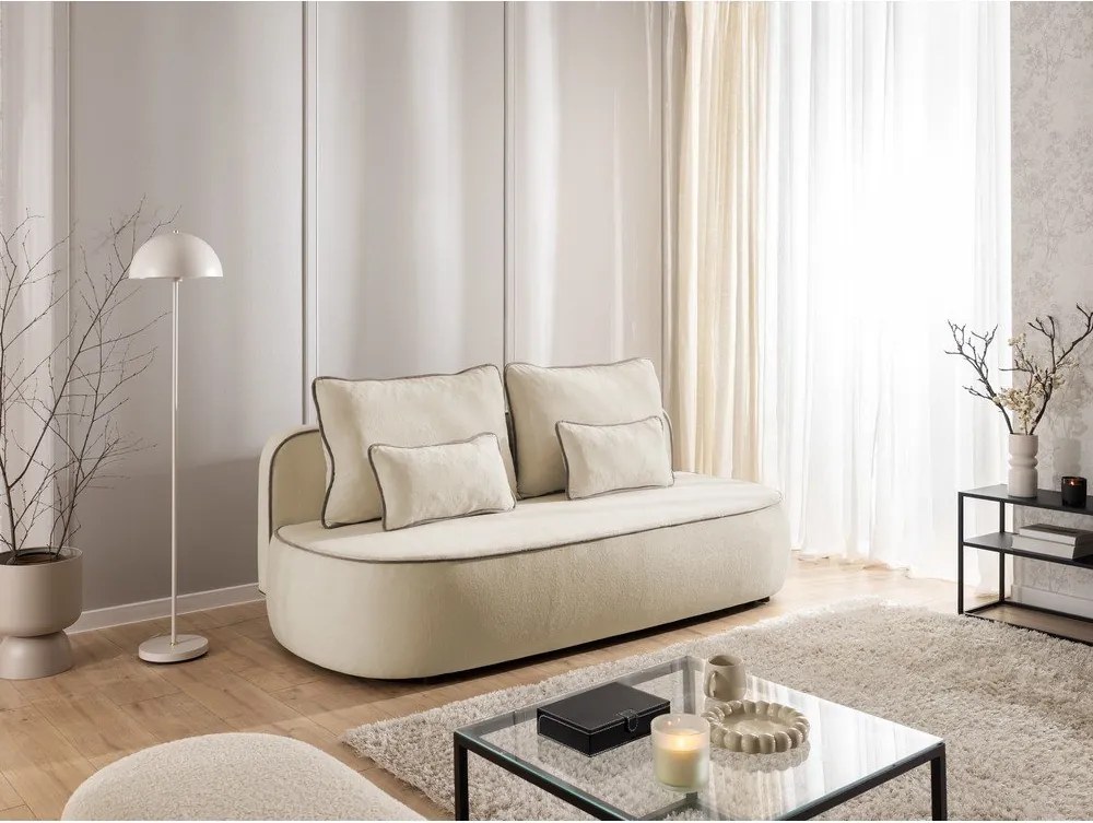 Béžová/taupe sametová rozkládací/s úložným prostorem pohovka 210 cm Saga – Ropez