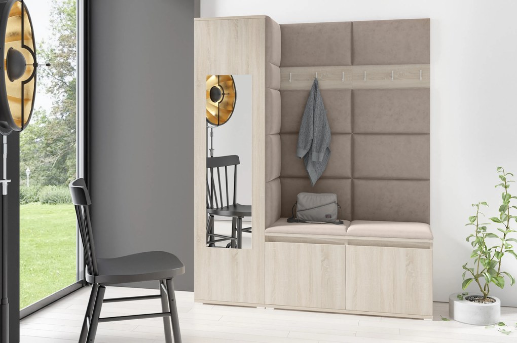 Eka Předsíňová stěna s čalouněnými panely Trinity 14 - Sonoma / Světlá béžová 2303