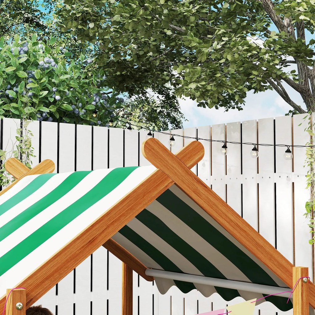 Outsunny Pískoviště s ochranou proti slunečnímu záření, design domečku na hraní, se sadou hraček, opracované masivní dřevo, 124 x 116 x 146 cm, zelen…