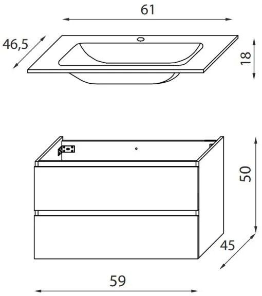 Koupelnová skříňka s umyvadlem KENWOOD 61 cm černá