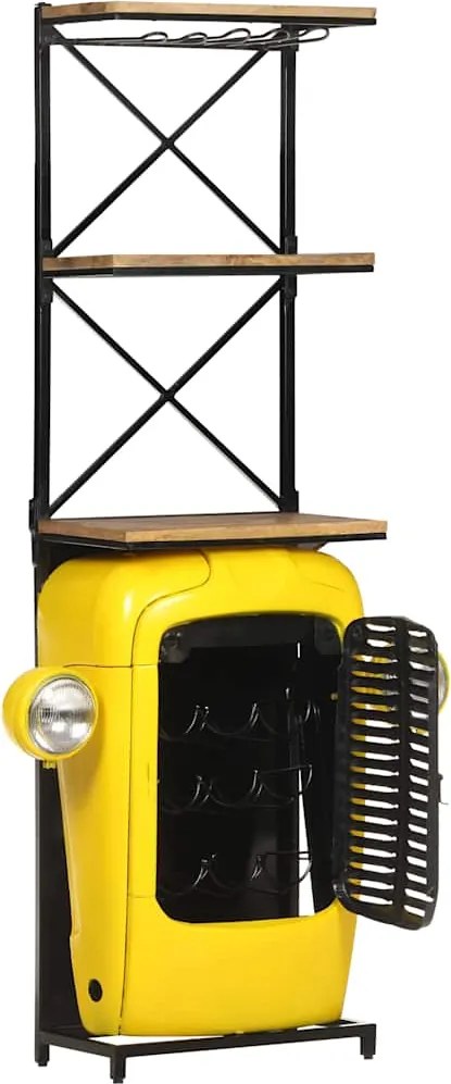 Stojan na víno traktor žlutý 49 x 31 x 172 cm masivní mangovník 320488