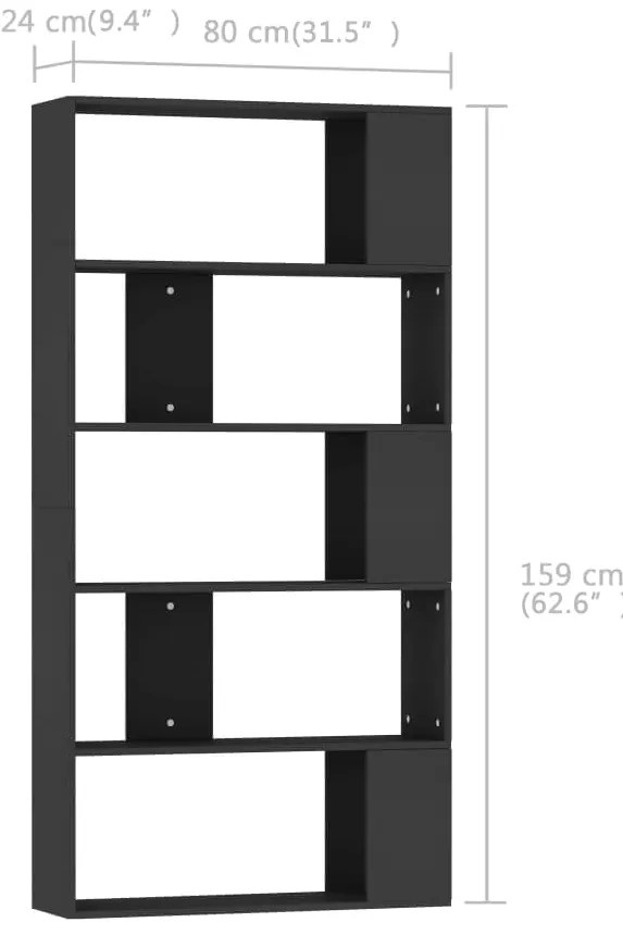 vidaXL Marketos Knihovna / dělicí stěna černá 80 x 24 x 159 cm kompozitní dřevo