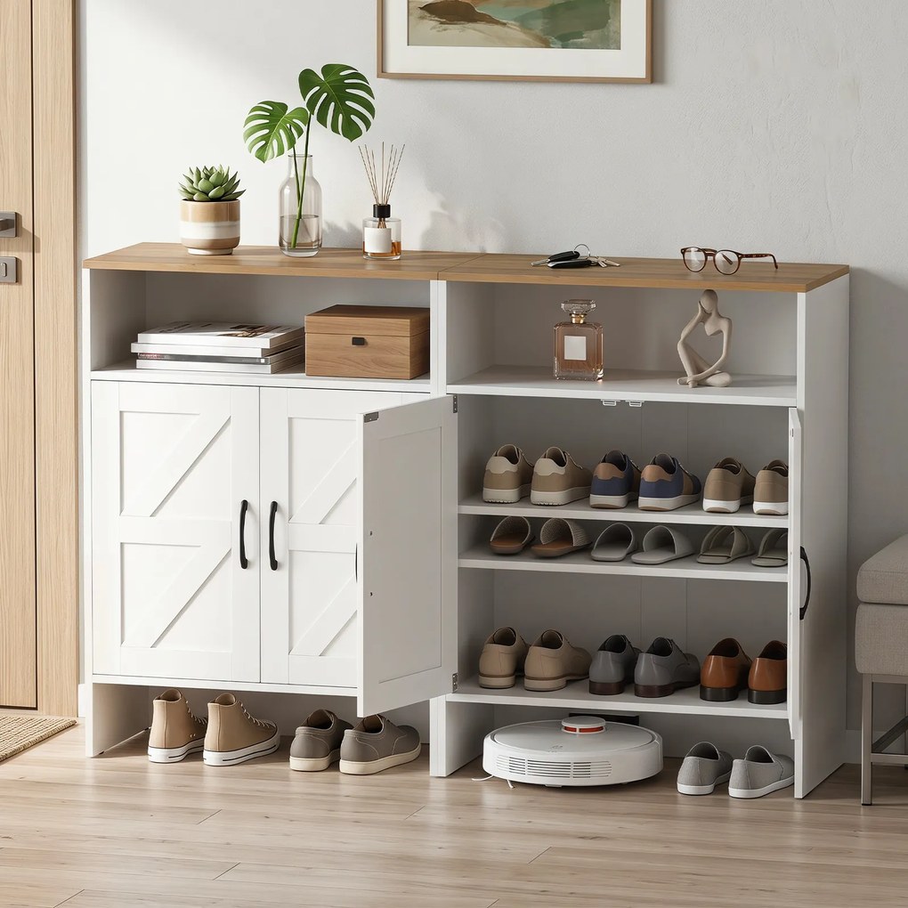 Costway Botník ve venkovském stylu s dvířky a 2 výškově – 70 × 35 × 95 cm