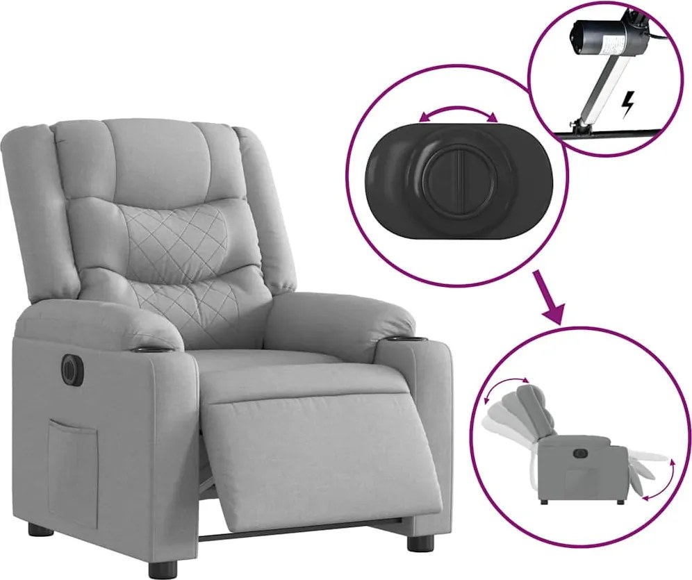 Elektrické polohovací křeslo světle šedé textil 3206567
