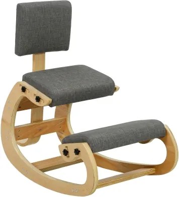 HOMCOM Ergonomická kolenní židle do kanceláře a domácnosti, látka s vzhledem lnu, břízová překližka, šedá