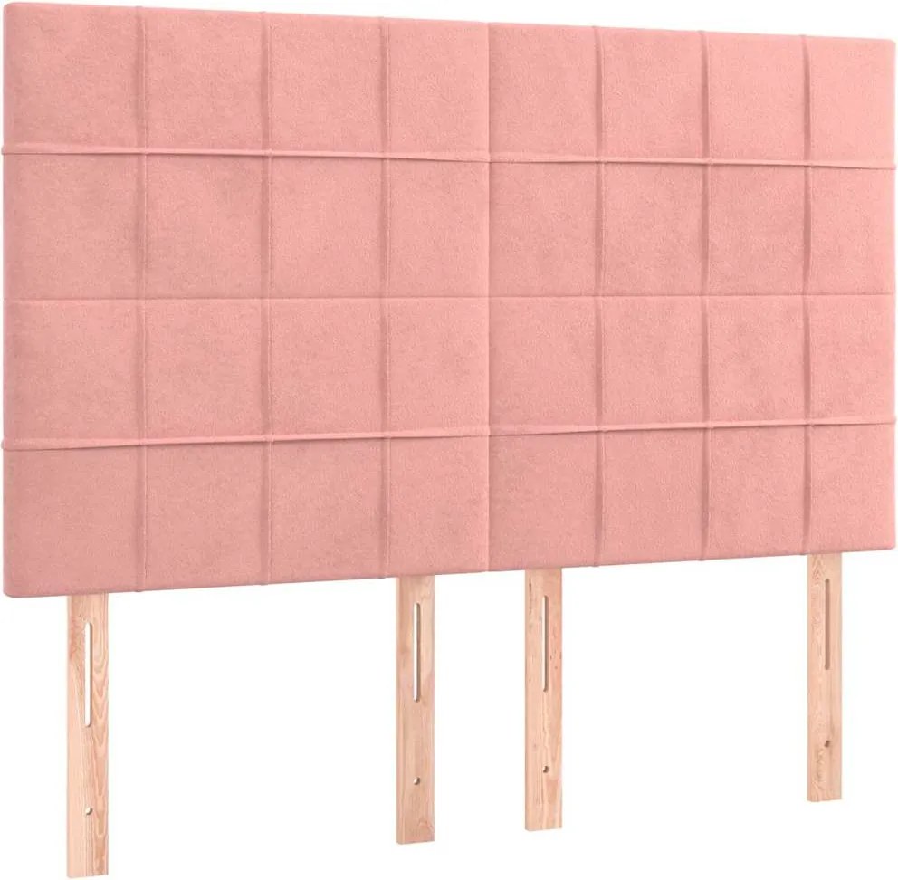 Čelo postele s LED růžové 144x5x118/128 cm samet 3122477
