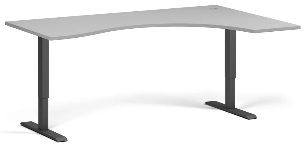 Ergonomický výškově nastavitelný stůl, 180x120 cm, 1 motor, L/P, černá podnož, šedá
