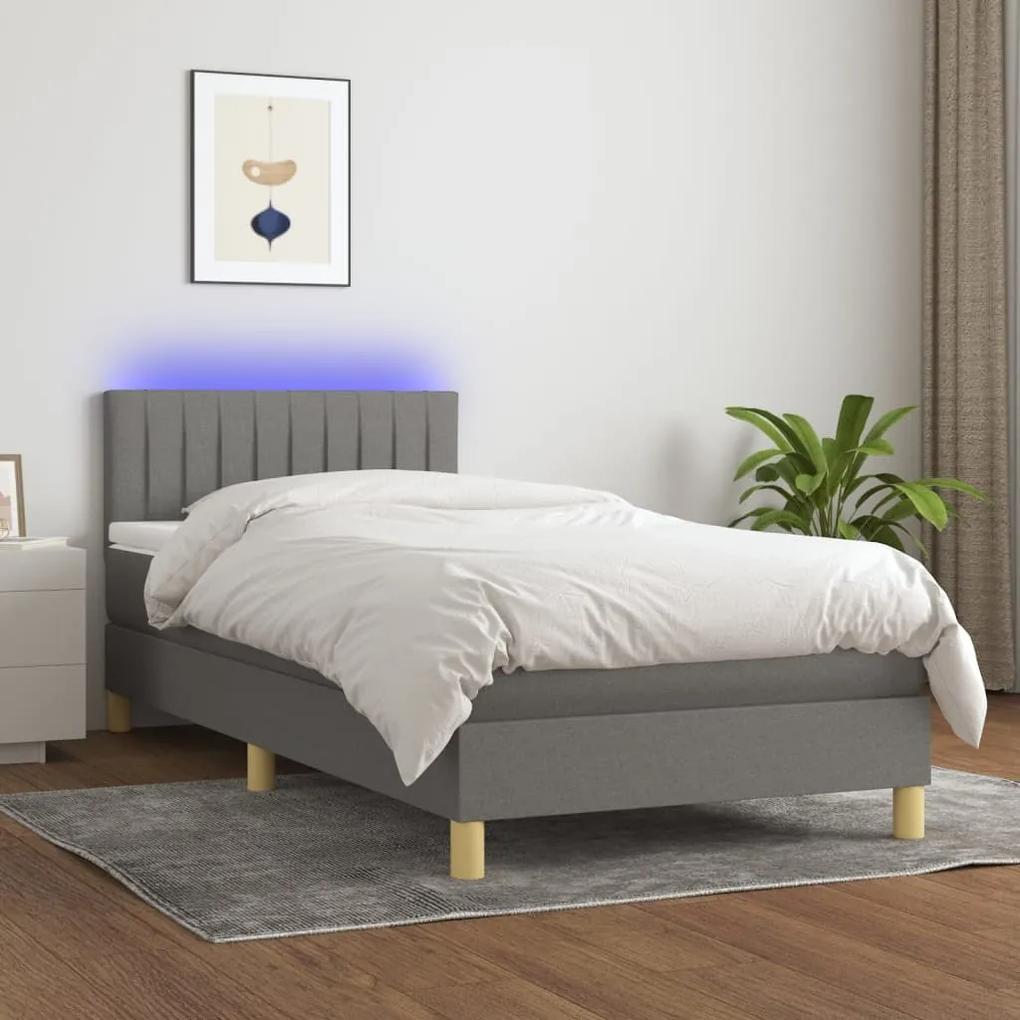 vidaXL Box spring postel s matrací a LED 90x200 cm textil [3133849] Barva: Tmavě šedá