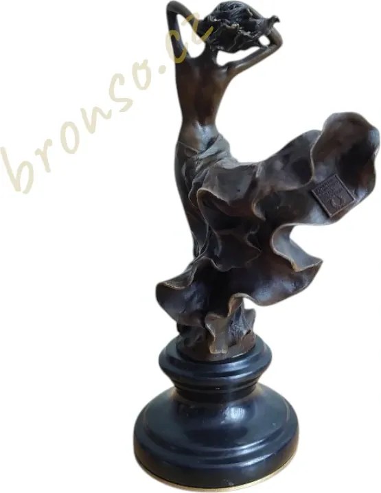 Dáma s vlajícími šaty – bronzová socha, elegantní umělecká figurka z pravého bronzu