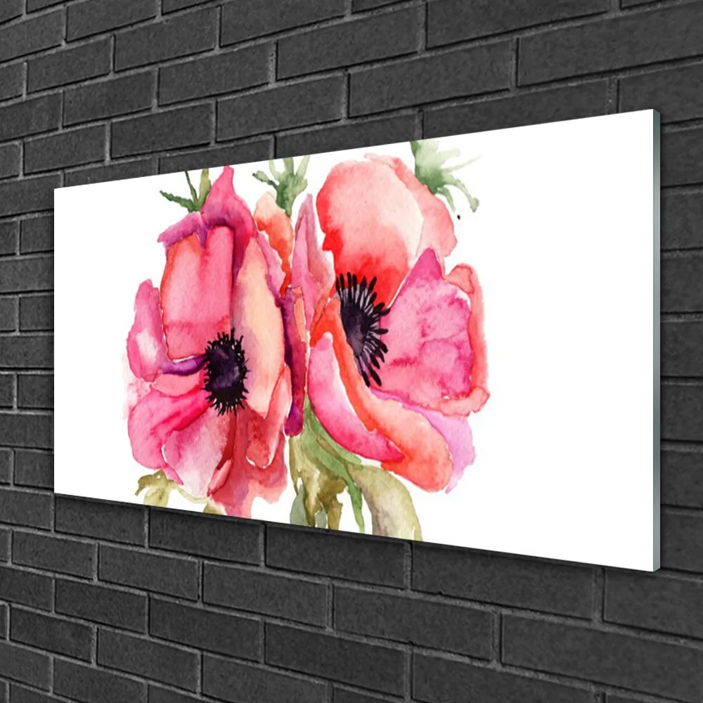 Obraz na skle Květiny Akvarely 125x50 cm