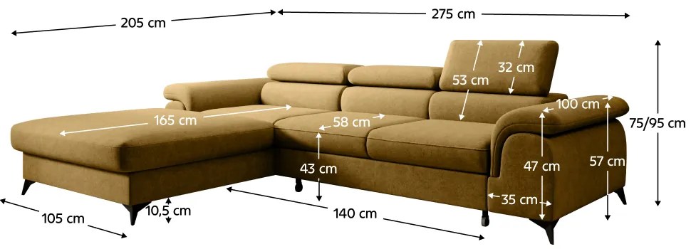 Kondela Rozkládací sedací souprava, hořčicová, levá, HORTY ROH