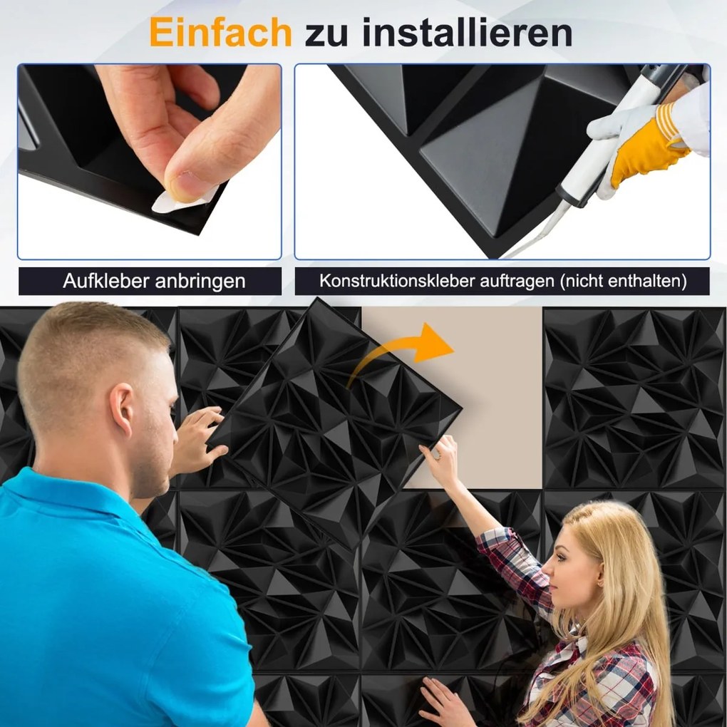 Costway 40 kus 3 D nástěnné panely diamantové obklad stěny nástěnná dekorace