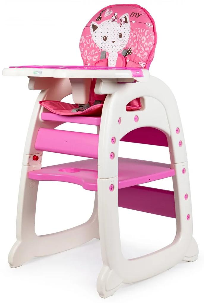ECOTOYS Dětská jídelní židle 2v1 Animals růžová
