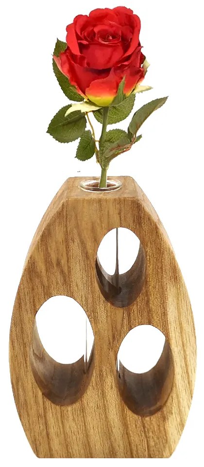 AMADEA Dřevěná váza oblá s otvory, masivní dřevo, výška 12 cm