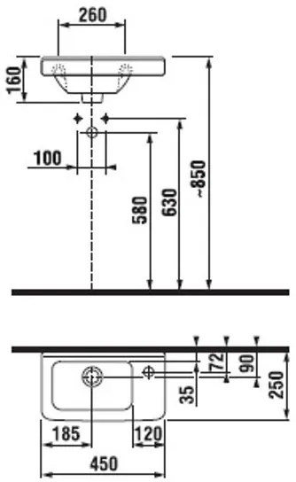 Jika Cubito Pure Umývátko asymetrické 45x25, otvor vpravo, bílé H8114240001061