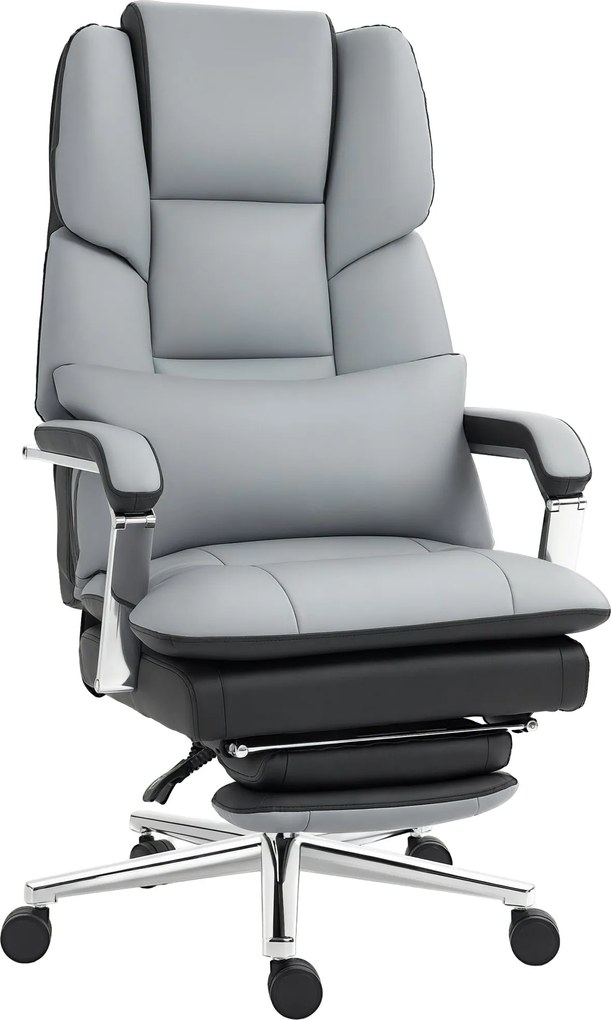 HOMCOM Kancelářská židle, ergonomická židle s houpací funkcí, opěrky na ruce, podnožka, sklápěcí počítačová židle s bederním polštářem, do 120 kg zatí
