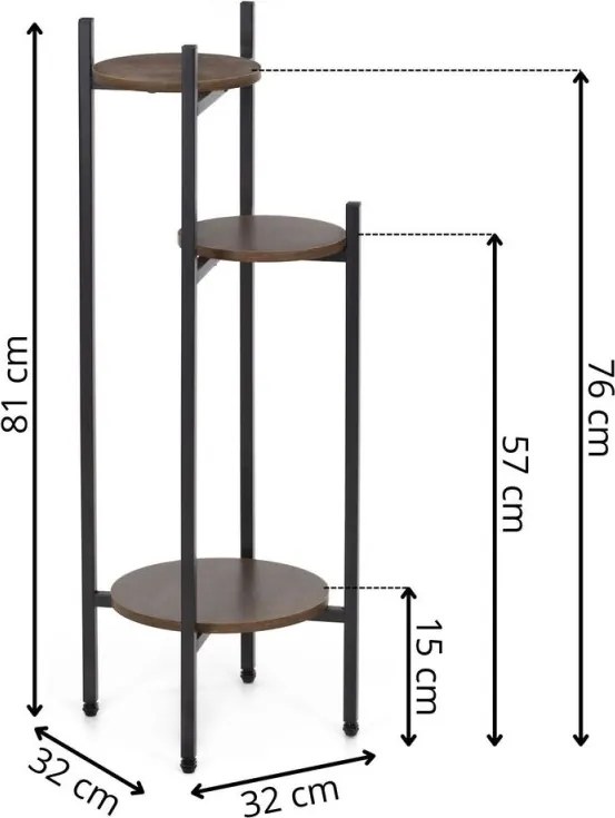 Kovový stojan na květiny 81 cm SPRINGOS GA0215 tmavě hnědý