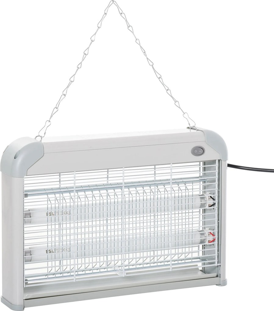 Outsunny Elektrická Lampa proti Komárům - UV Zářič 20W s 2 Trubkami, Pokrytí 60m², 39x7.5x26.5 cm Bílá | Aosom