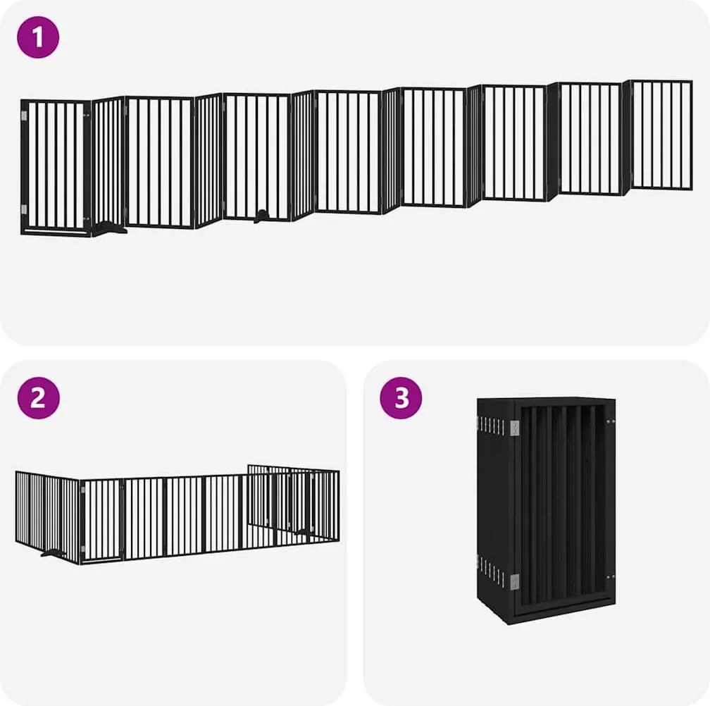 Zábrana pro psy s dvířky skládací 15 panelů černá 750 cm topol 3155546