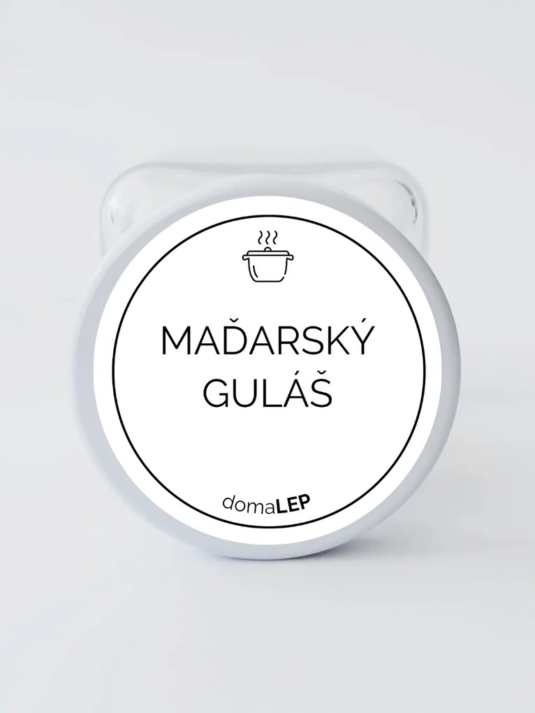 Samolepka na kořenky MAĎARSKÝ GULÁŚ bílá 5 cm základní písmo