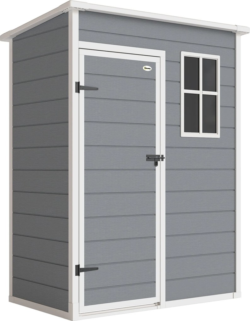 Zahradní kůlna Outsunny 1,14 m² - uzamykatelné dveře, ventilace a okno - rozměry 151D x 92Š x 193V cm - plast, šedá | Aosom