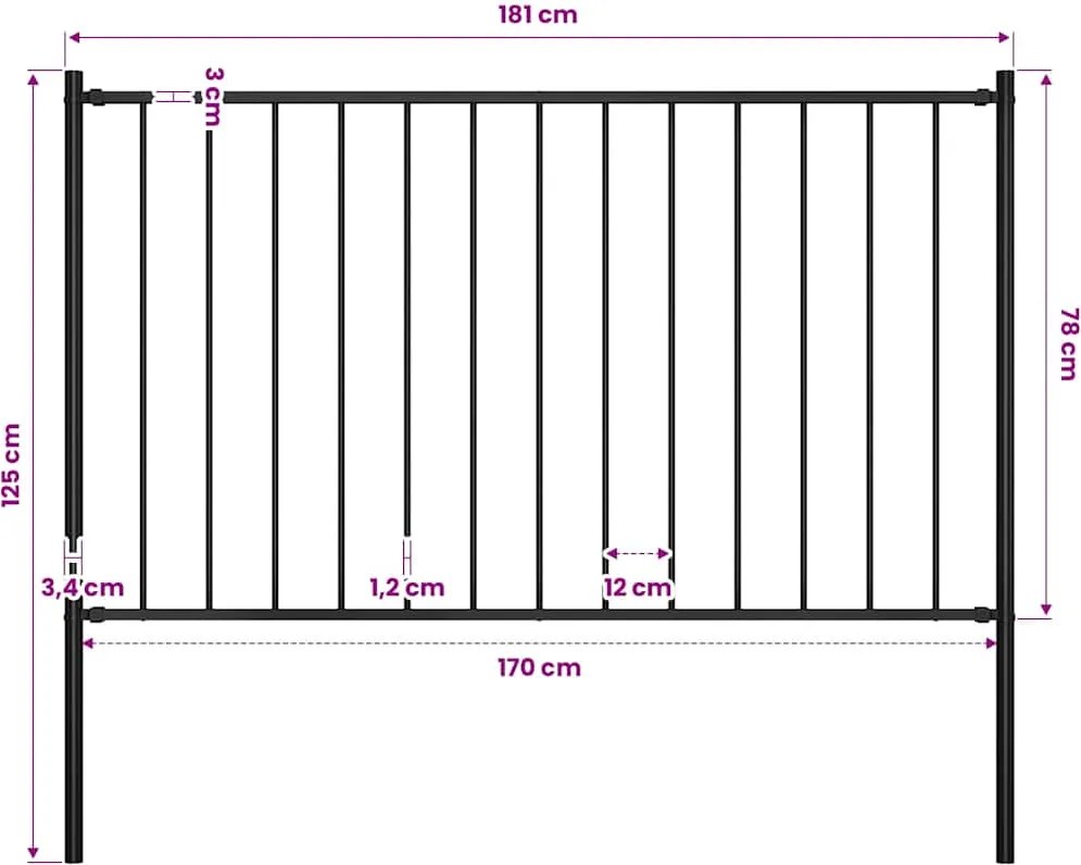 Plotový panel Woerden se sloupky ocelový 1,7x0,75 m černý 145209