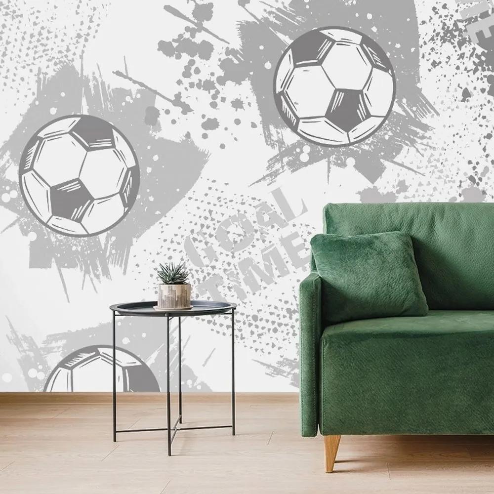 Samolepící tapeta fotbalový míč v šedém - 450x300 cm