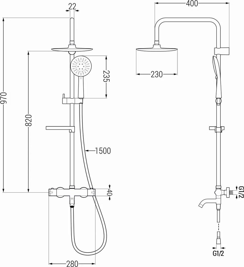 Mexen sprchový set KX67 s termostatickou baterií, chromová-bílá, 779006791-00