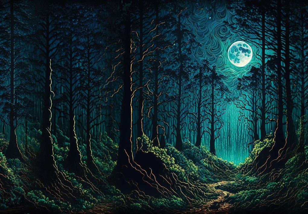 Postershop Fototapeta vliesová: Kouzelný les za svitu měsíce  - 254x184 cm
