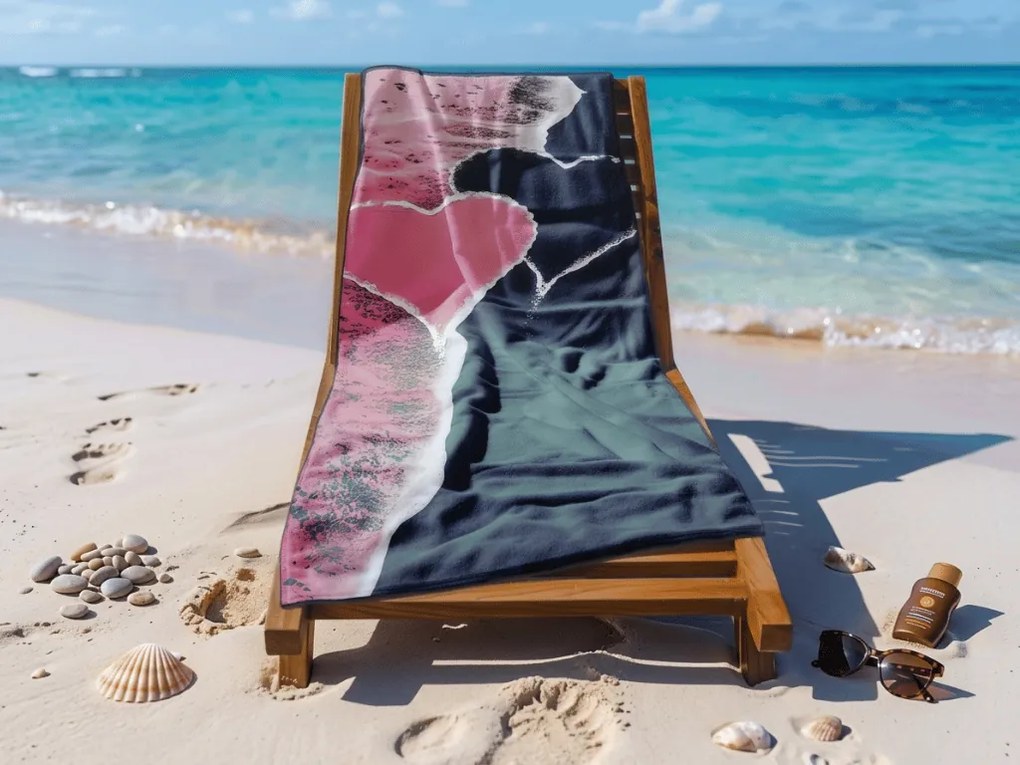 Rychleschnoucí plážová osuška SEA OF HEARTS růžovo-černá 70 x 140 cm, 100% mikrovlákno