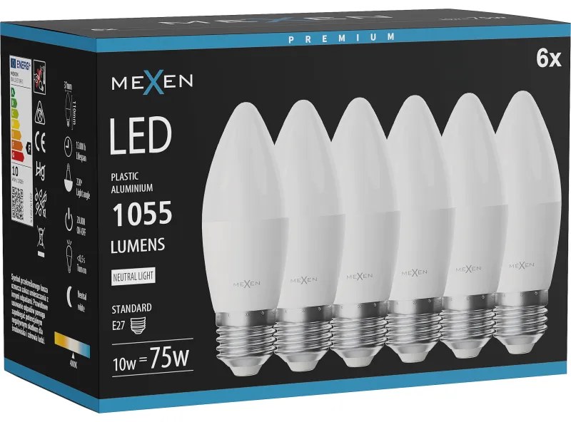 Mexen Nova 6x LED žárovka E27, C37, 10W, Neutrální - 4000K, 1055 lm - L102-E27-1040-01x06