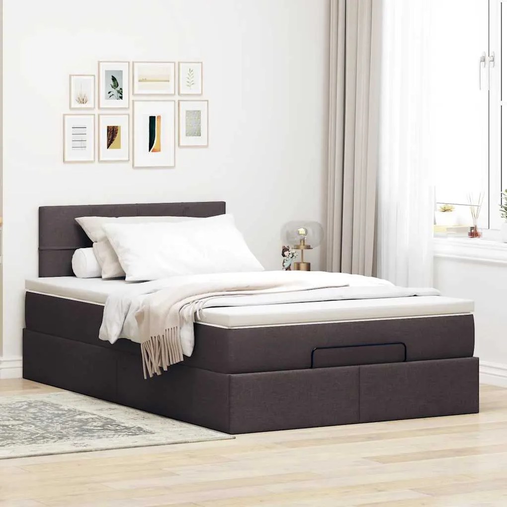 Osmanský rám postele s matrací tmavě hnědá 120x190cm textil 3311445
