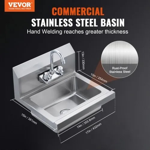 Komerční dřez s kohoutkem, dřez z nerezové oceli NSF na mytí