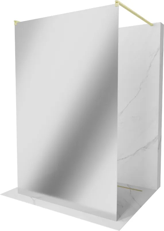 Mexen Kioto, sprchová zástěna Walk-In 100 x 200 cm, 8mm sklo vzor zrcadlo, zlatý matný profil, 800-100-002-55-50